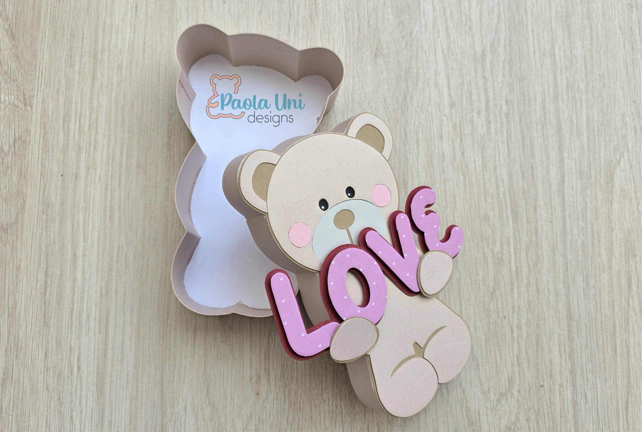 Archivo para recortar y armar caja en forma de oso, svg, studio, pdf - Paolaunidesigns