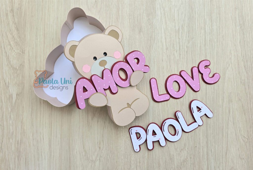 Archivo para recortar y armar caja en forma de oso, svg, studio, pdf - Paolaunidesigns